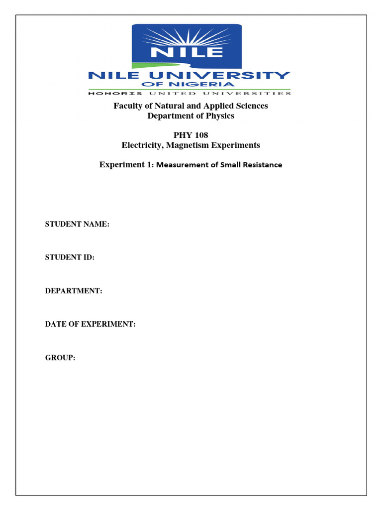 Phy 108 Exp 1 Measurement of Small Resistance 1 | PDF | Electrical Resistance And Conductance ...