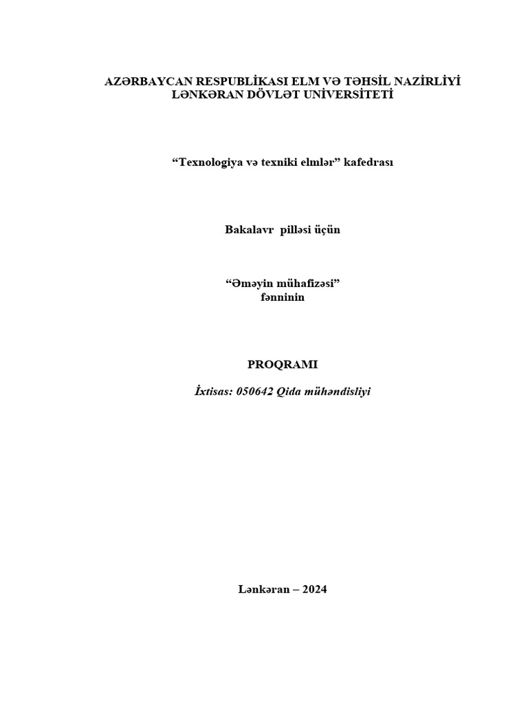 Əməyin Mühafizəsi Proqram | PDF