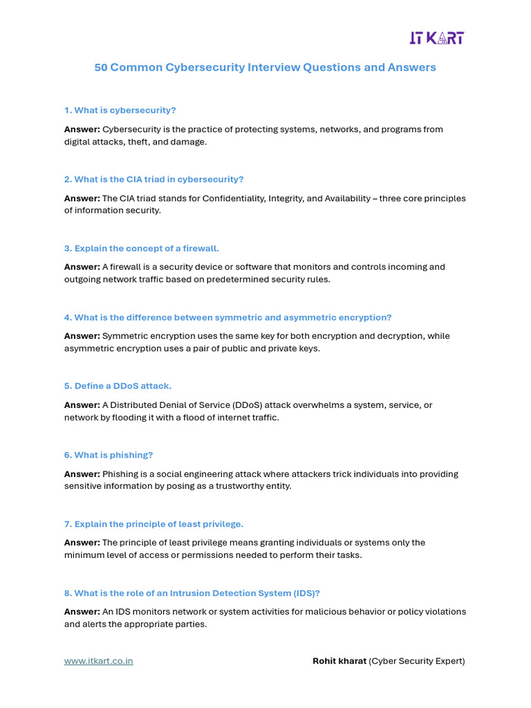 Cybersecurity Interview Q&A Guide | PDF | Security | Computer Security