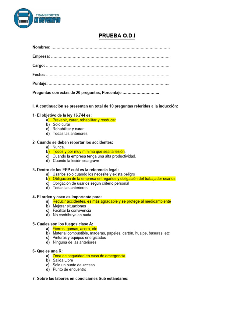 Lista PRUEBA ODI (2) RESPUESTAS | PDF | Métodos y materiales de ...