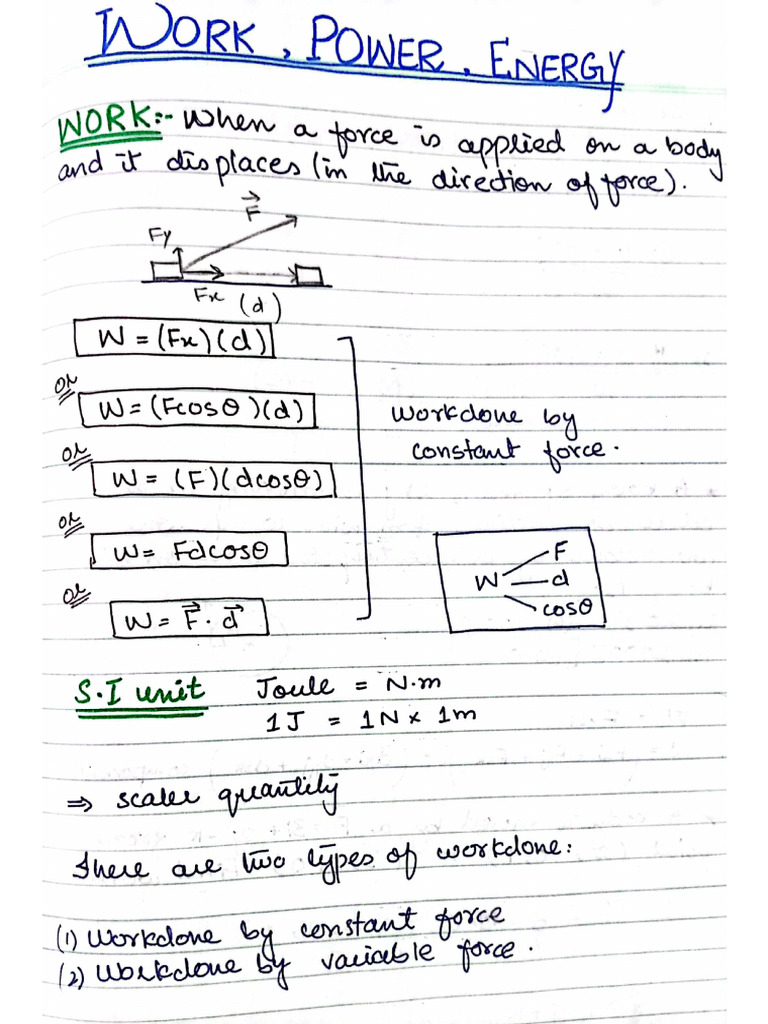 Work, Power and Energy Notes by Îs | PDF