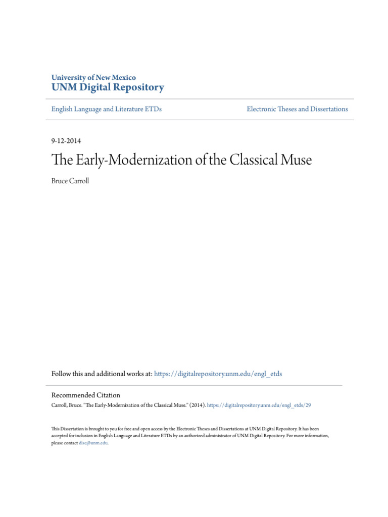 The Early-Modernization of The Classical Muse | PDF | Poetry | Homer