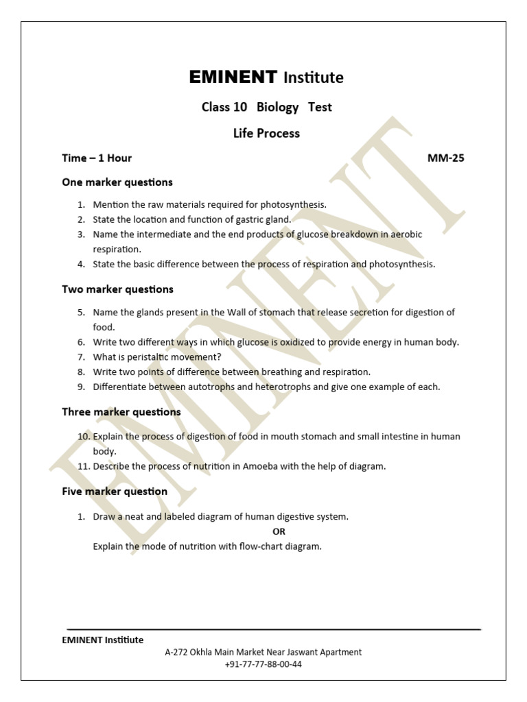 Class 10 Bio - Life Process (Nutrition and Digestion) | PDF