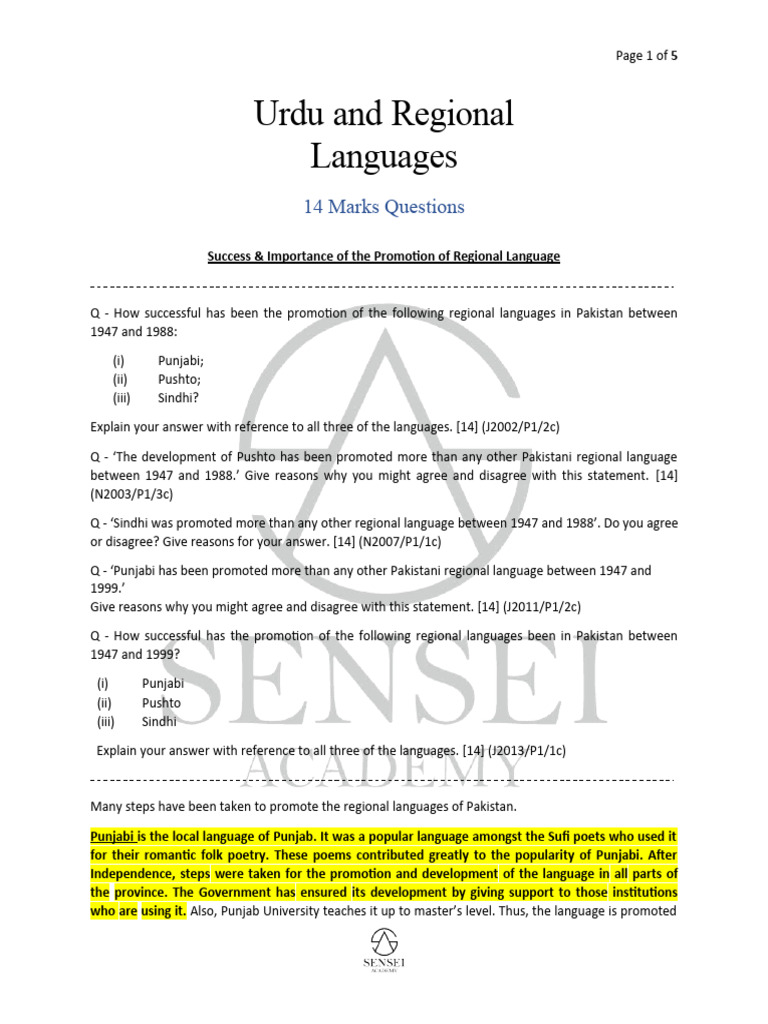 Chapter 6 - Regional Languages | PDF | Urdu | Pakistan