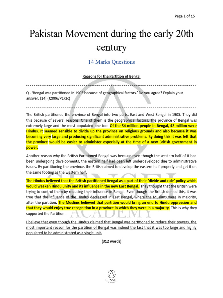 Chapter 7 - Pakistan Movement During The Early 20th Century | PDF ...