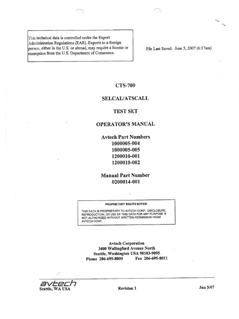 AVTECH CTS-700 Operators Manual | PDF