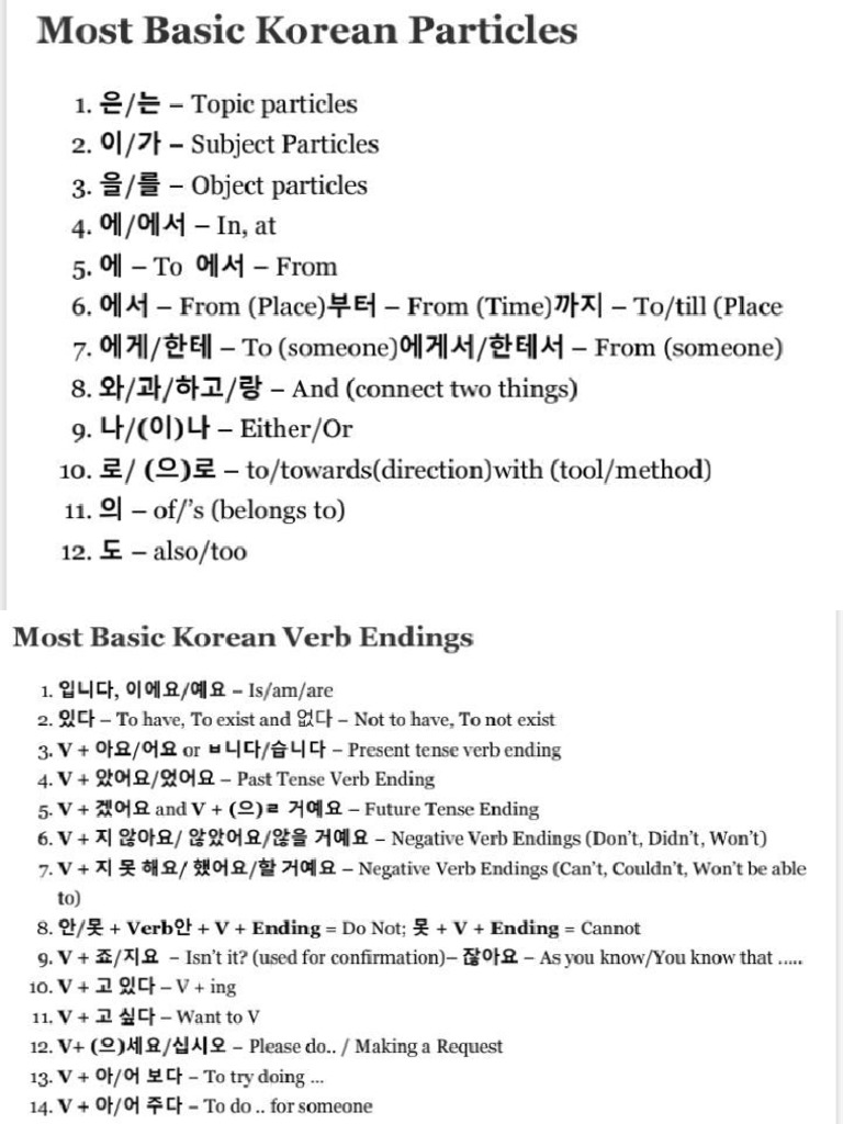 Korean Particles and V Endings | PDF