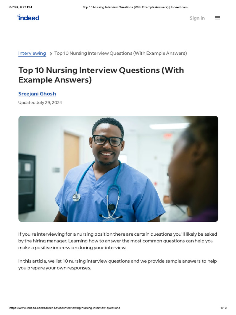 Top 10 Nursing Interview Questions (With Example Answers) _ Indeed.com ...
