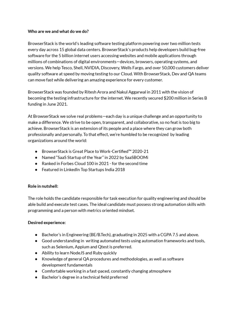 SDET - Intern JD | PDF | Cloud Computing | Information Technology Management