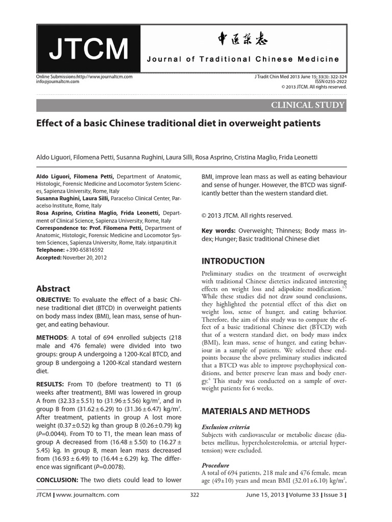 Effect of A Basic Chinese Traditional Diet in Over | PDF | Dieting ...