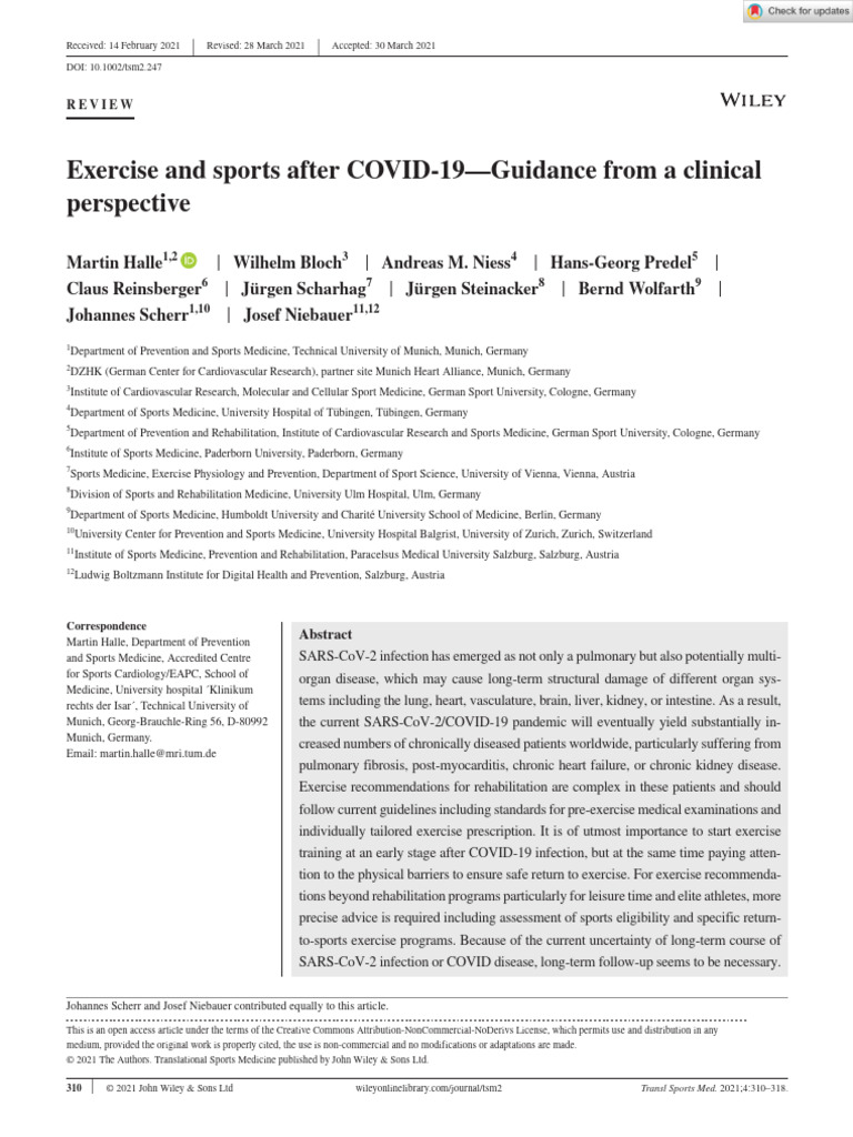Translational Sports Med - 2021 - Halle - Exercise and Sports After ...