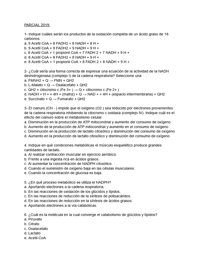 Recopilado Parciales Bioquim | PDF | Dieta y nutrición | Química