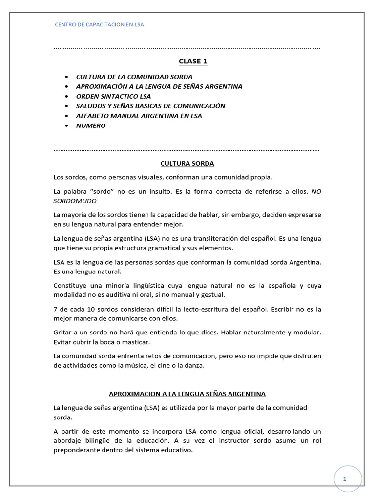 Clase 1 Nivel 1 | PDF | Lenguaje de señas | Lingüística