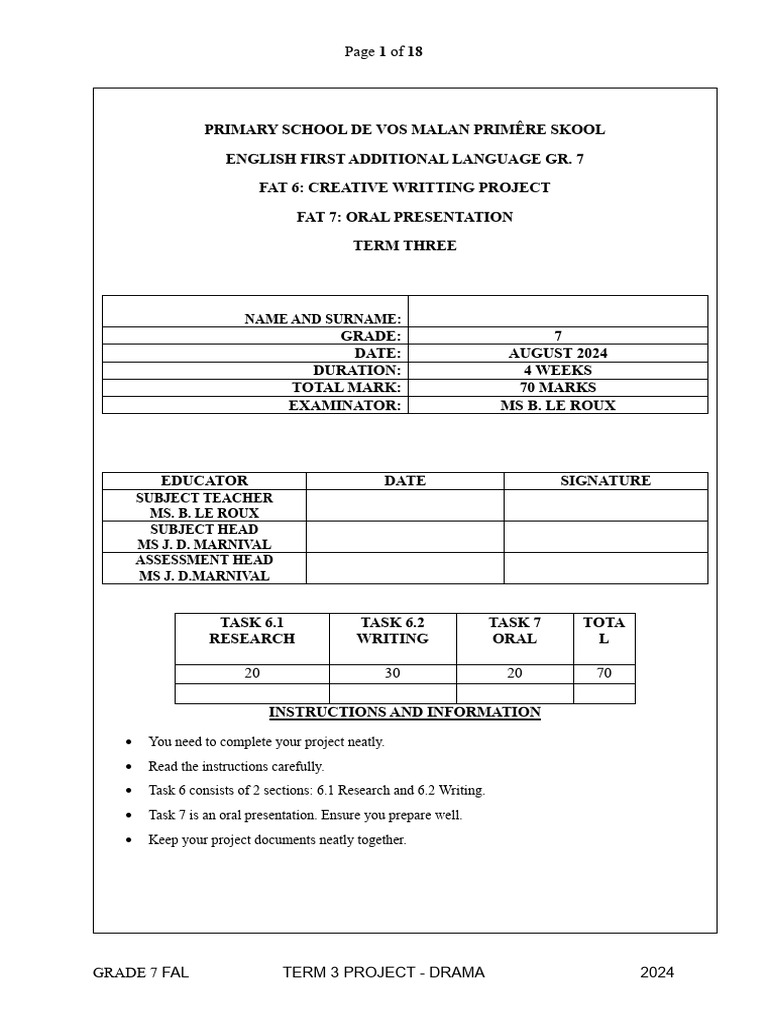 Grade 7 Drama Project | PDF