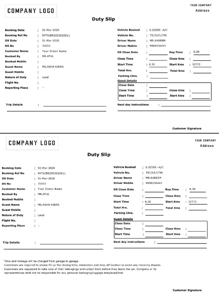 Travelsmate Duty Slip Print | PDF