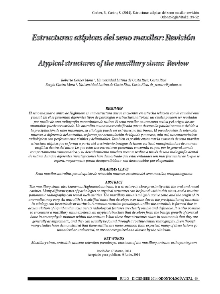 Estructuras atípicas del seno maxilar | PDF | Odontología | Medicina