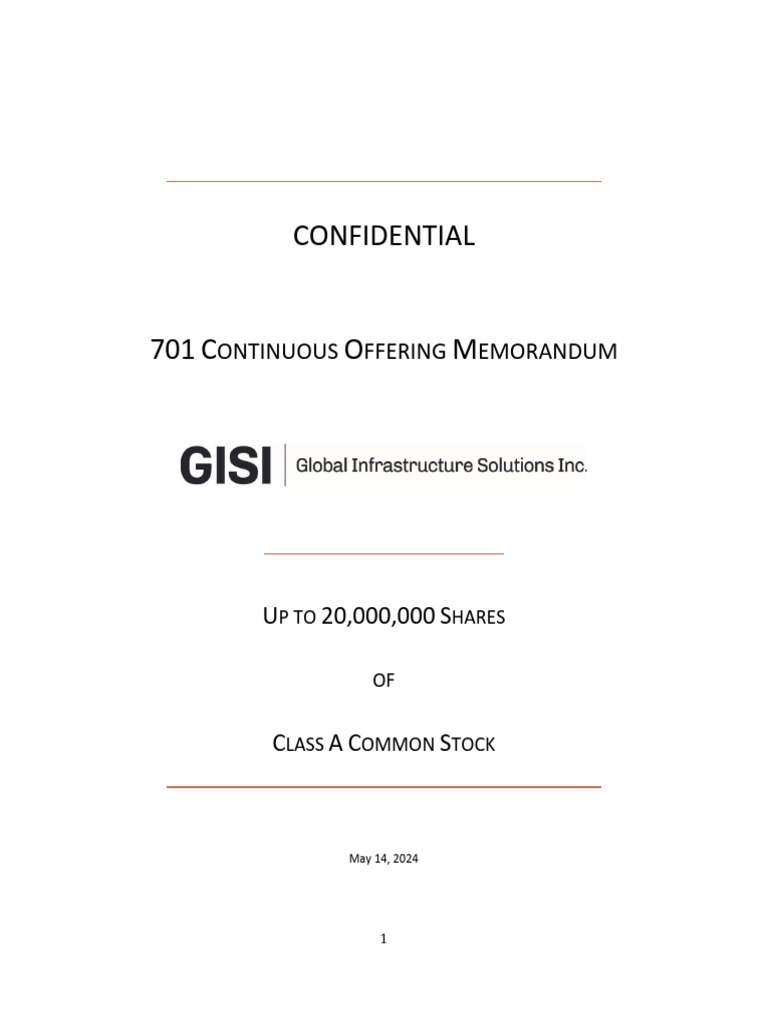 GISI Class A Common Stock Offering Memo | PDF | Securities (Finance ...