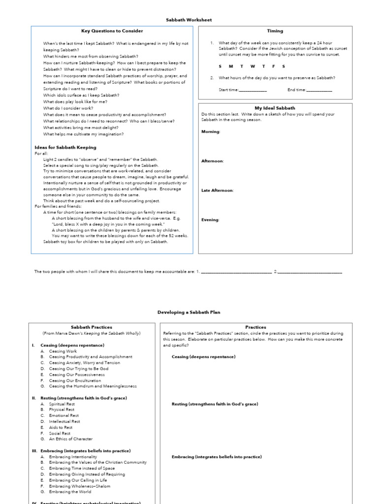 CFW_Sabbath_Worksheet | PDF | Shabbat | Biblical Sabbath