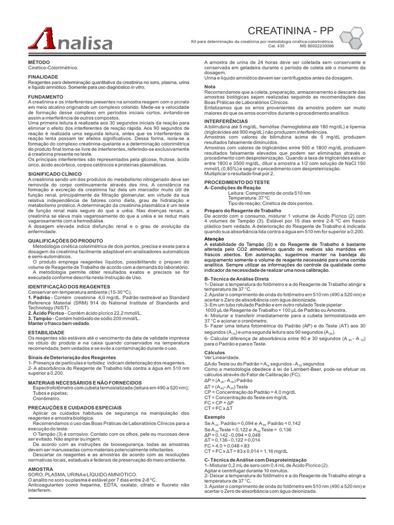 CREATININA PP Cat 435 | PDF | Creatinina | Temperatura