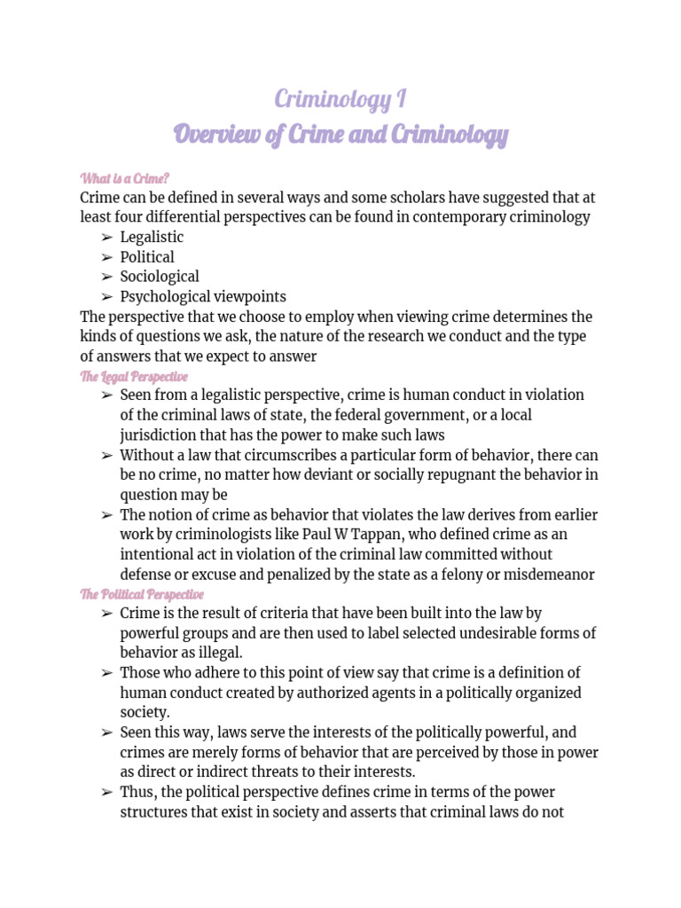 Criminology I | PDF | Deviance (Sociology) | Crime & Violence