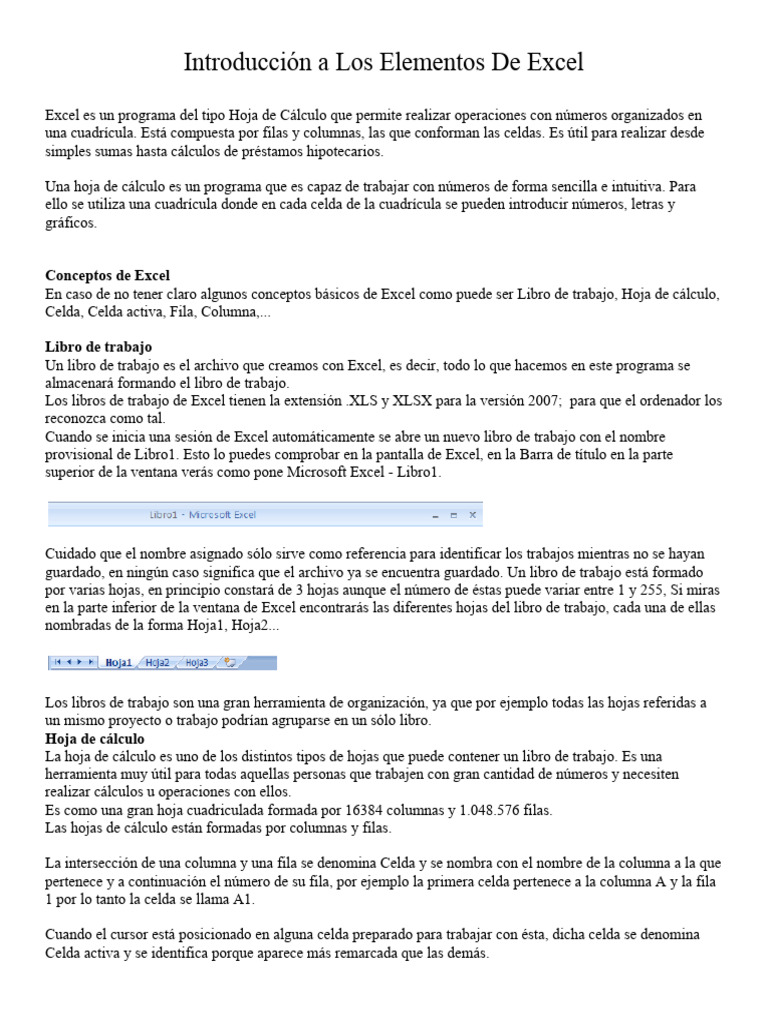 Introducción A Los Elementos de Excel Primera Semana | PDF | Microsoft Excel | Hoja de cálculo