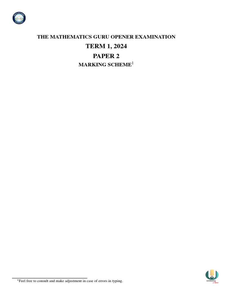 Guru Mathematics Paper 2 Form 4 Term One Marking Scheme 2024 | PDF ...