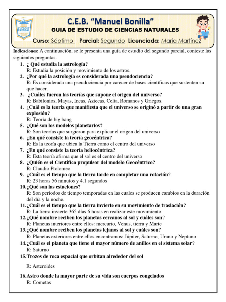 Guía de Ciencias Naturales Septimo | PDF | Planetas | Dom