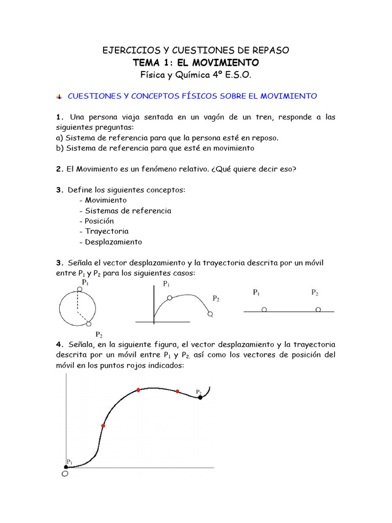 EJERCICIOS TIPO DE REPASO - Tema 1 FyQ - 4º ESO - 24-25 | PDF | Velocidad | Trayectoria
