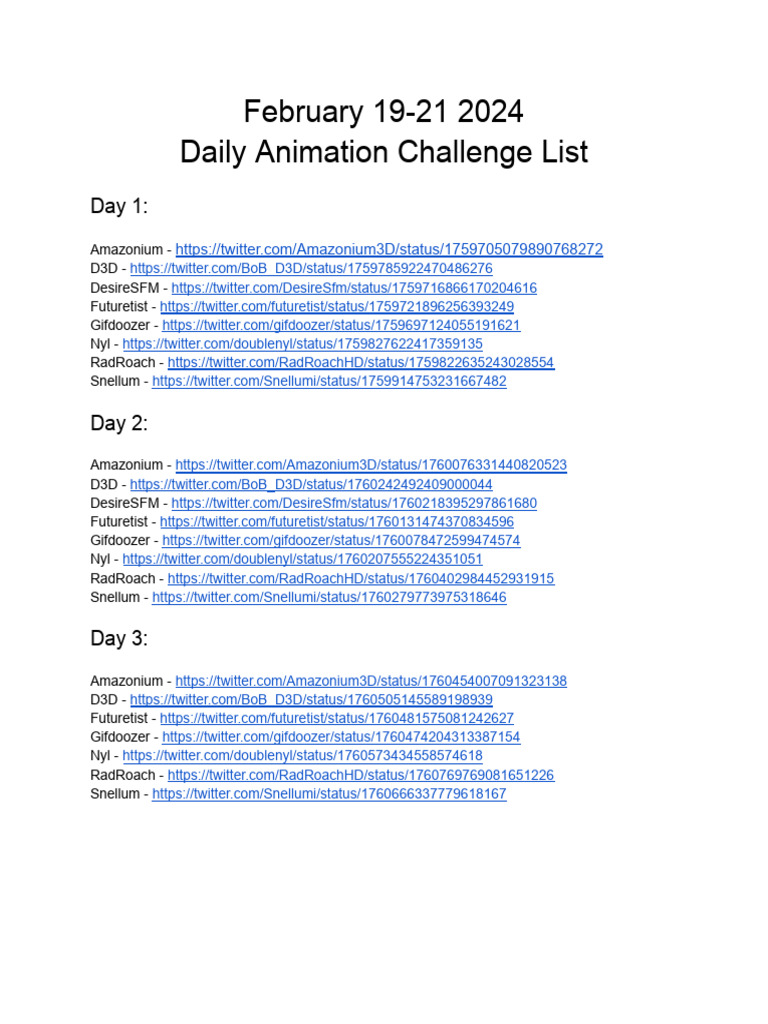 3-Day Animation Challenge List | PDF