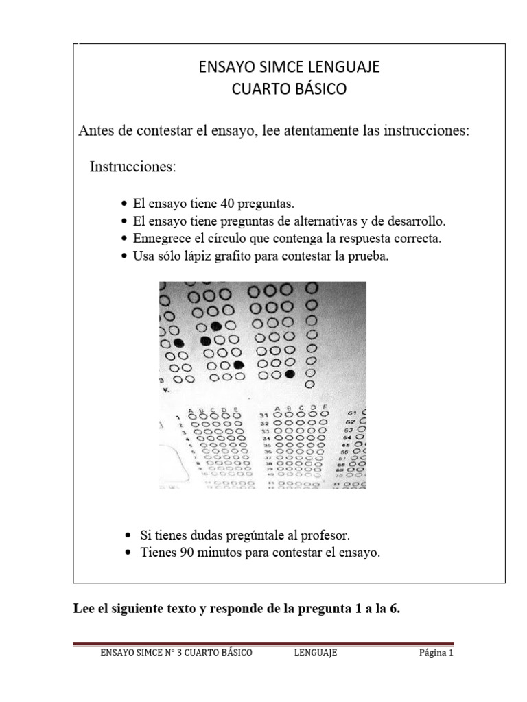 Ensayo #3 Simce Cuarto Básico | PDF