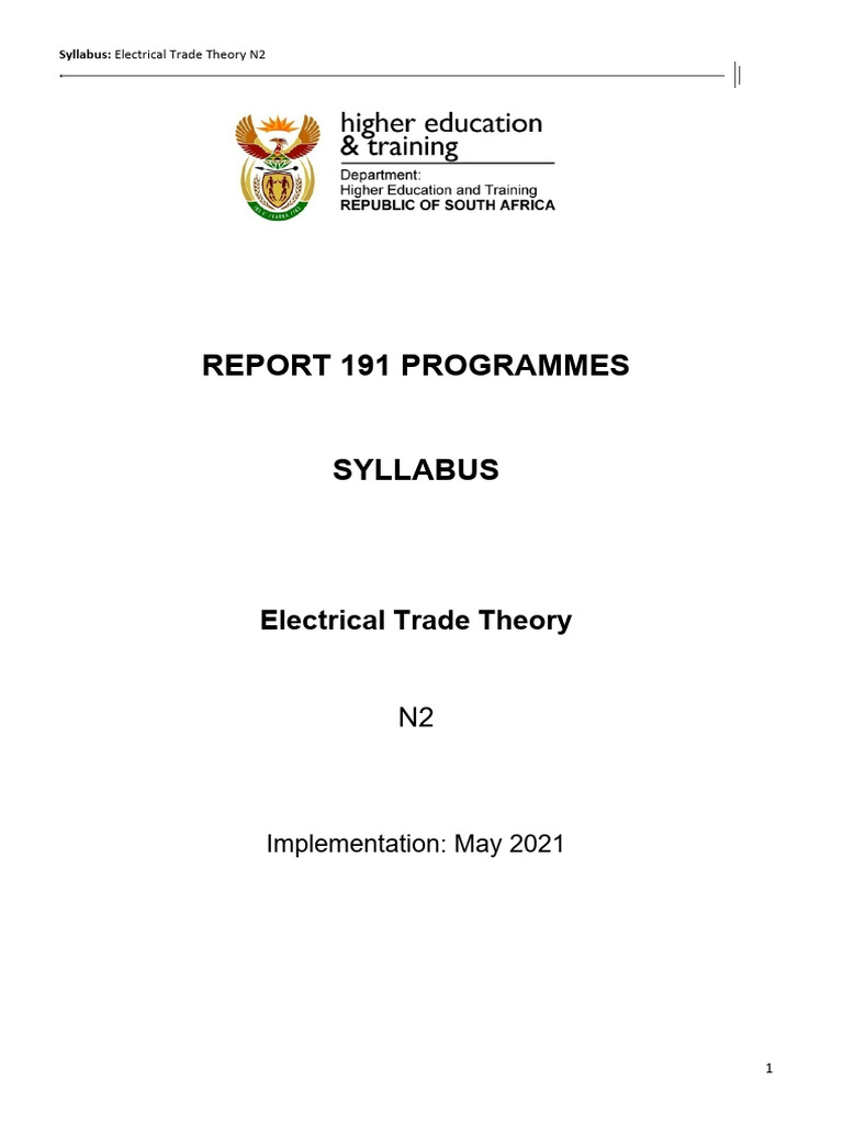 N2 Electrical Trade Theory Syllabus | PDF | Electric Motor | Transformer