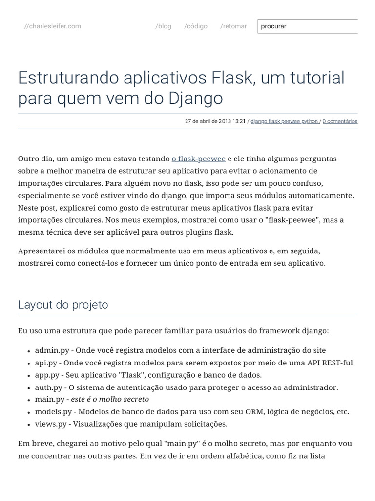 Charles Leifer - Estruturação de Aplicativos Flask, Um Tutorial para ...