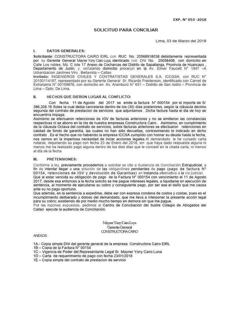 Solicitud para Conciliar | PDF | Sentencia (ley)