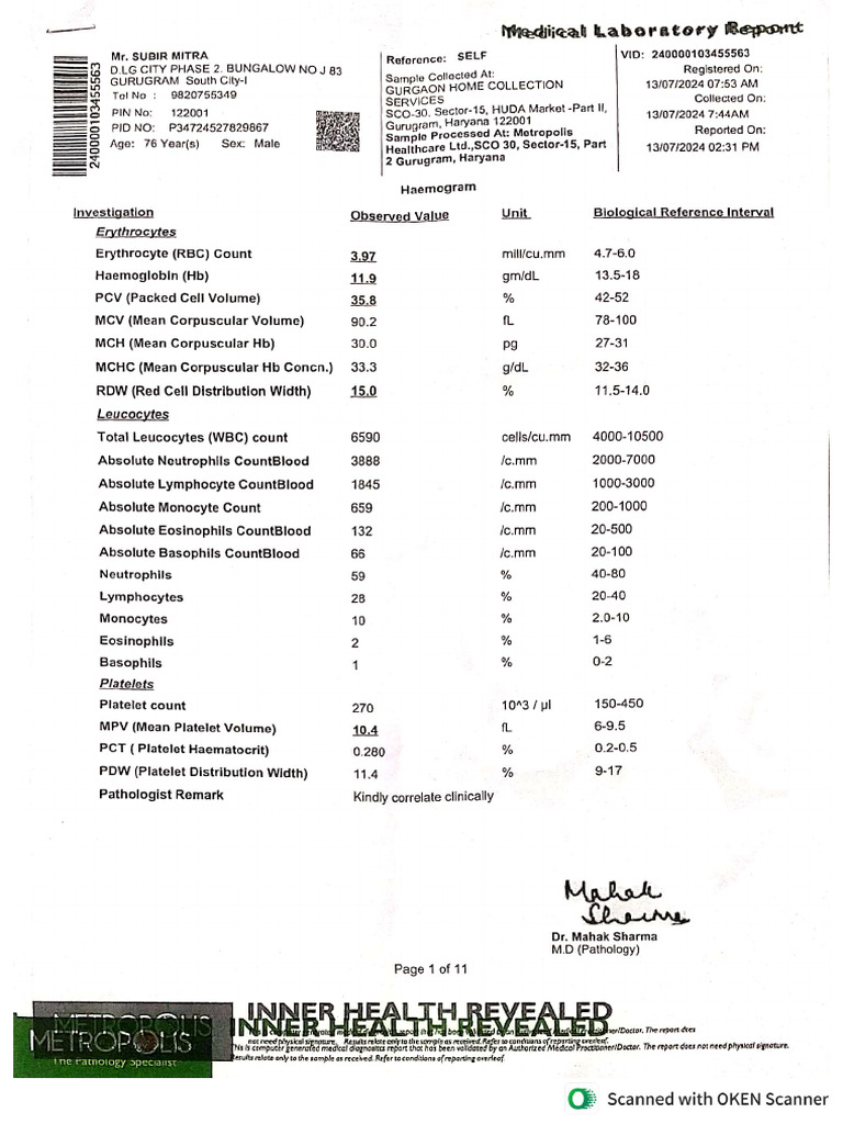 Subir Kumar Mitra Medical Report | PDF