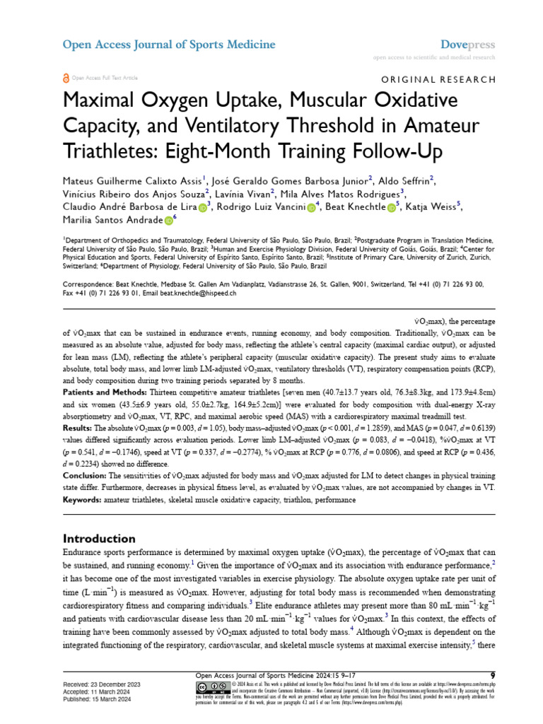 Maximal Oxygen Uptake, Muscular Oxidative Capacity, and Ventilatory ...