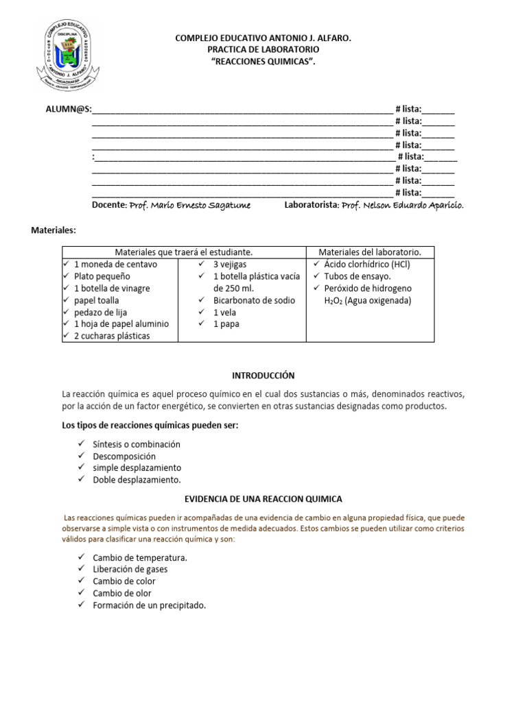 Reacciones Quimicas | PDF | Peróxido de hidrógeno | Bicarbonato de sodio