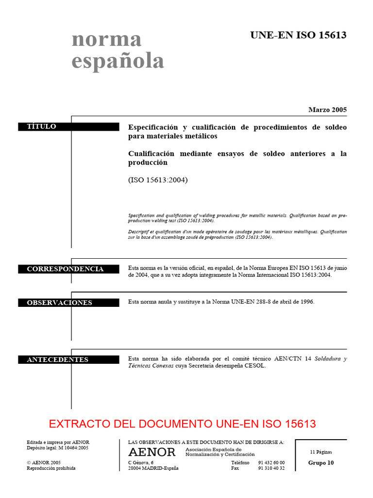 (Ex) Une-En Iso 15613 2005 | PDF | Aluminio | Aleación