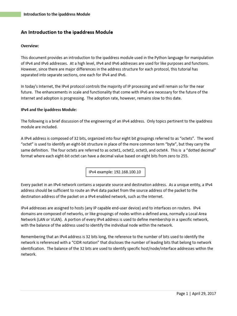 Ipaddress Module Introduction | PDF | Ip Address | I Pv6