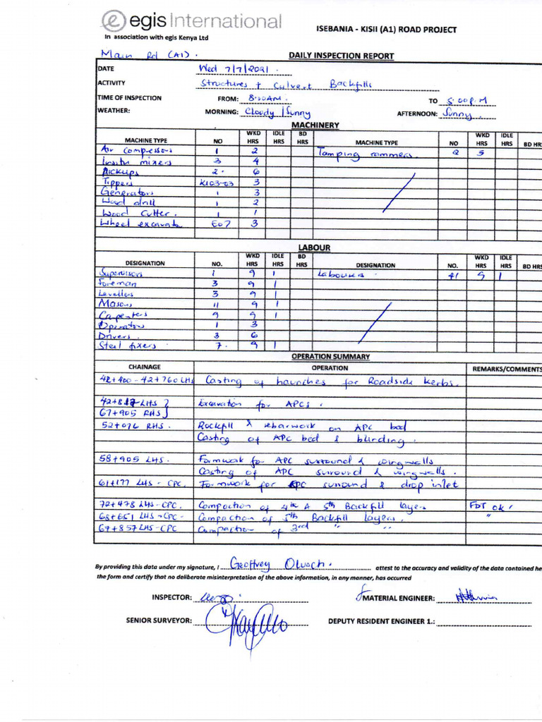 Sample Daily Inspection Report | PDF