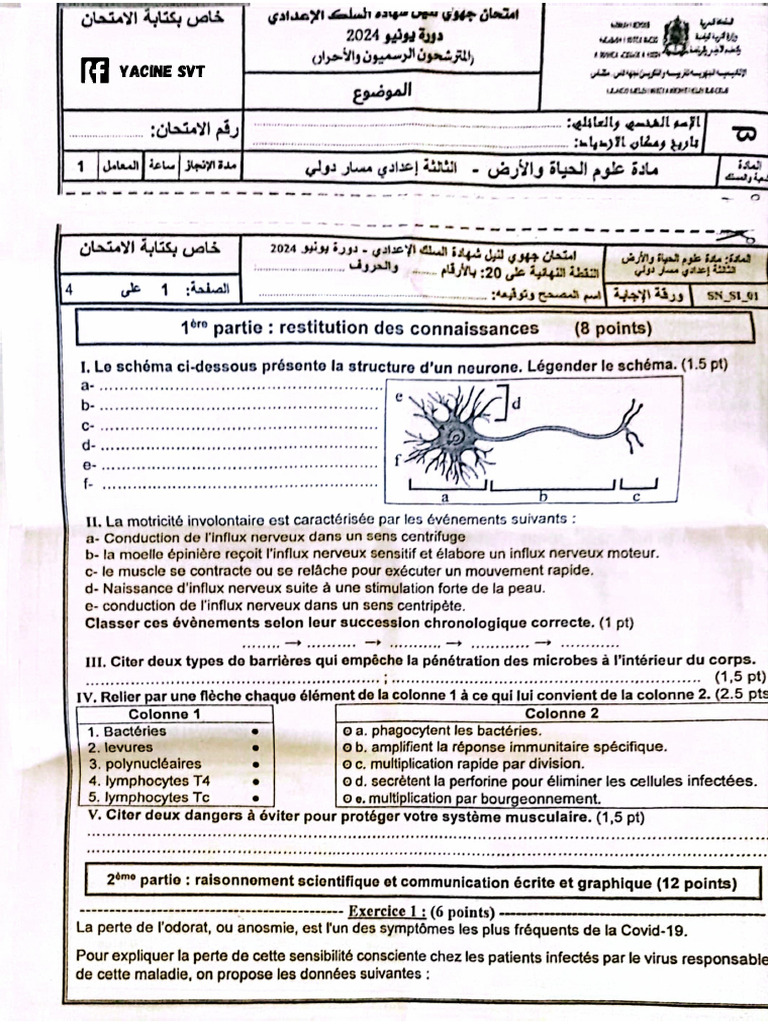 Examen Régional SVT FES MEKNÈS 2024 | PDF