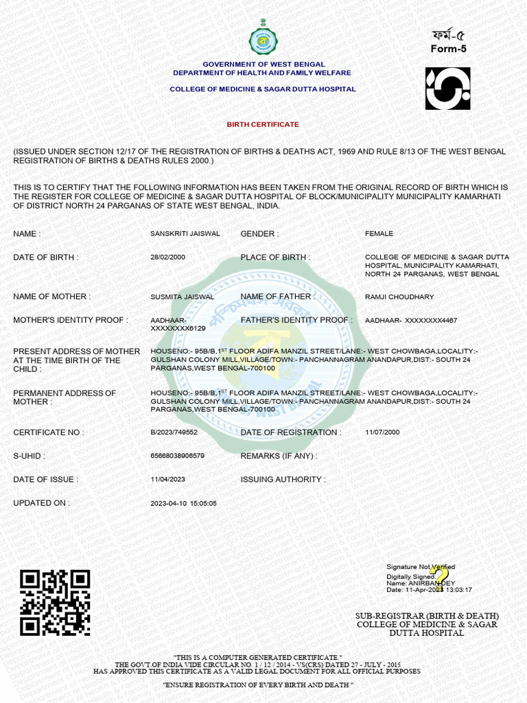 Form-5: Government of West Bengal Department of Health and Family ...