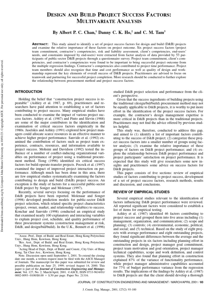 Design and Build Project Success Factors | PDF