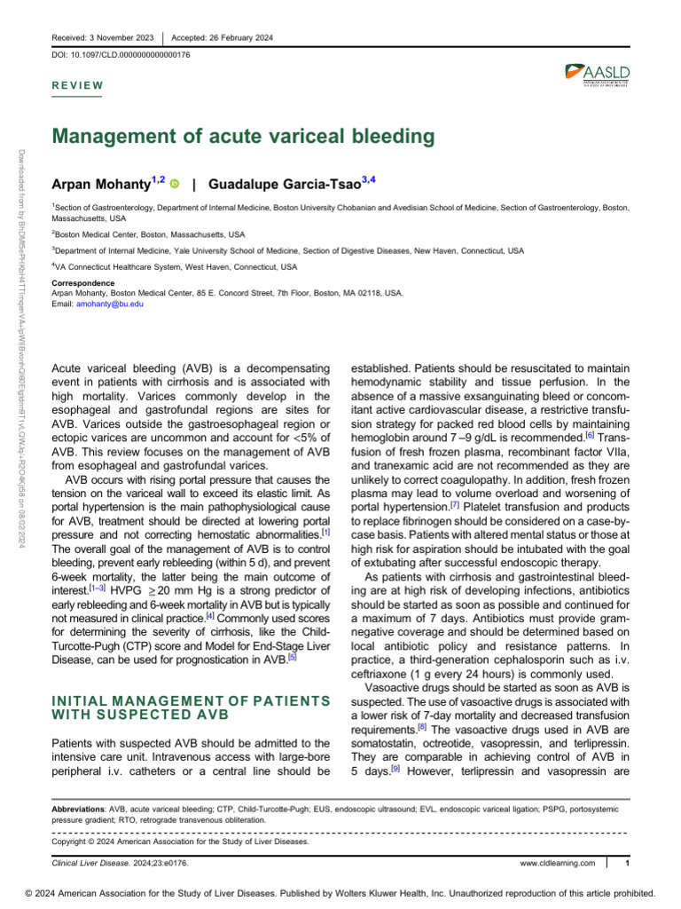Management of Acute Variceal Bleeding.134 | PDF | Cirrhosis | Medical ...