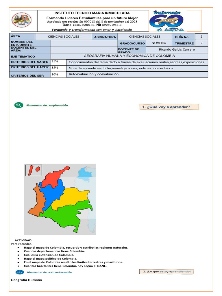Noveno 2024 Guia 5 | PDF | Colombia