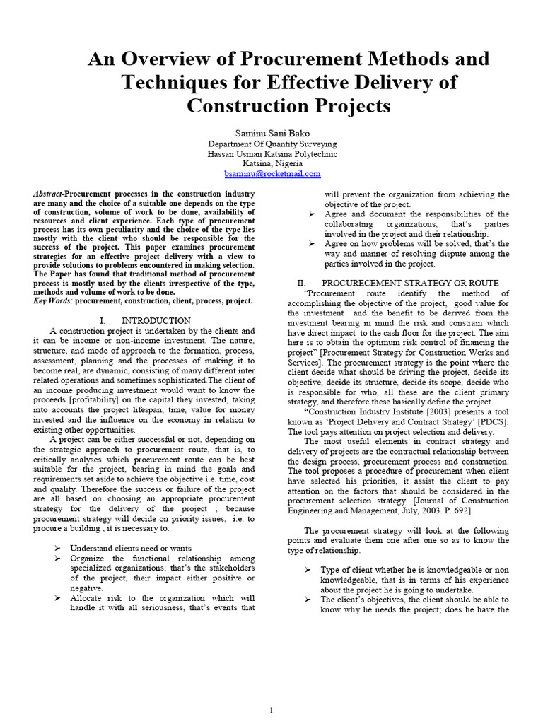 An Overview of Procurement Methods and Techniques | PDF | Public–Private Partnership | Procurement