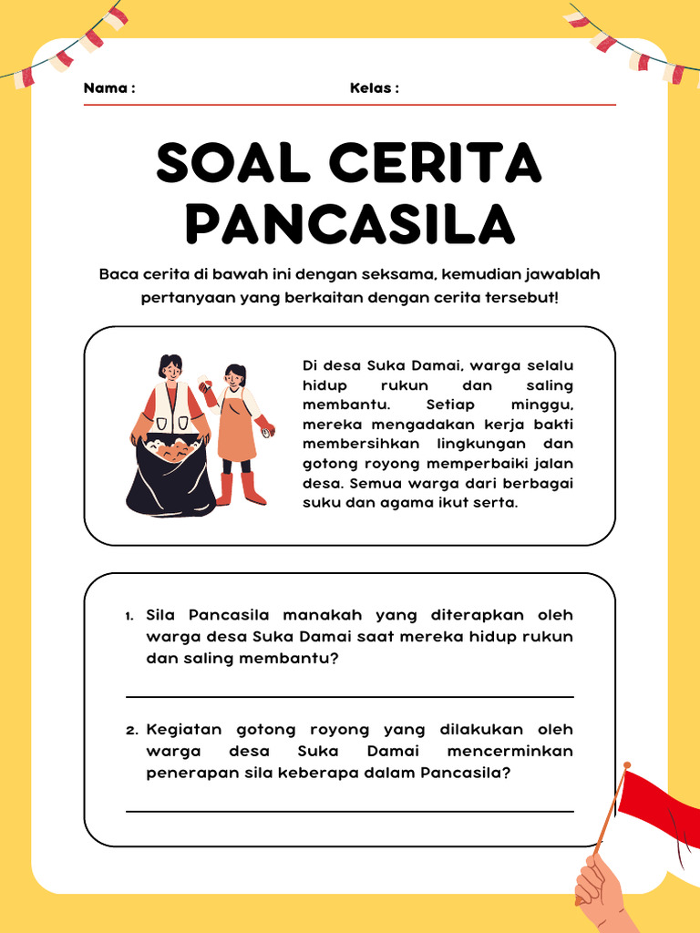 Kuning Putih Lembar Kerja Soal Cerita Pancasila | PDF