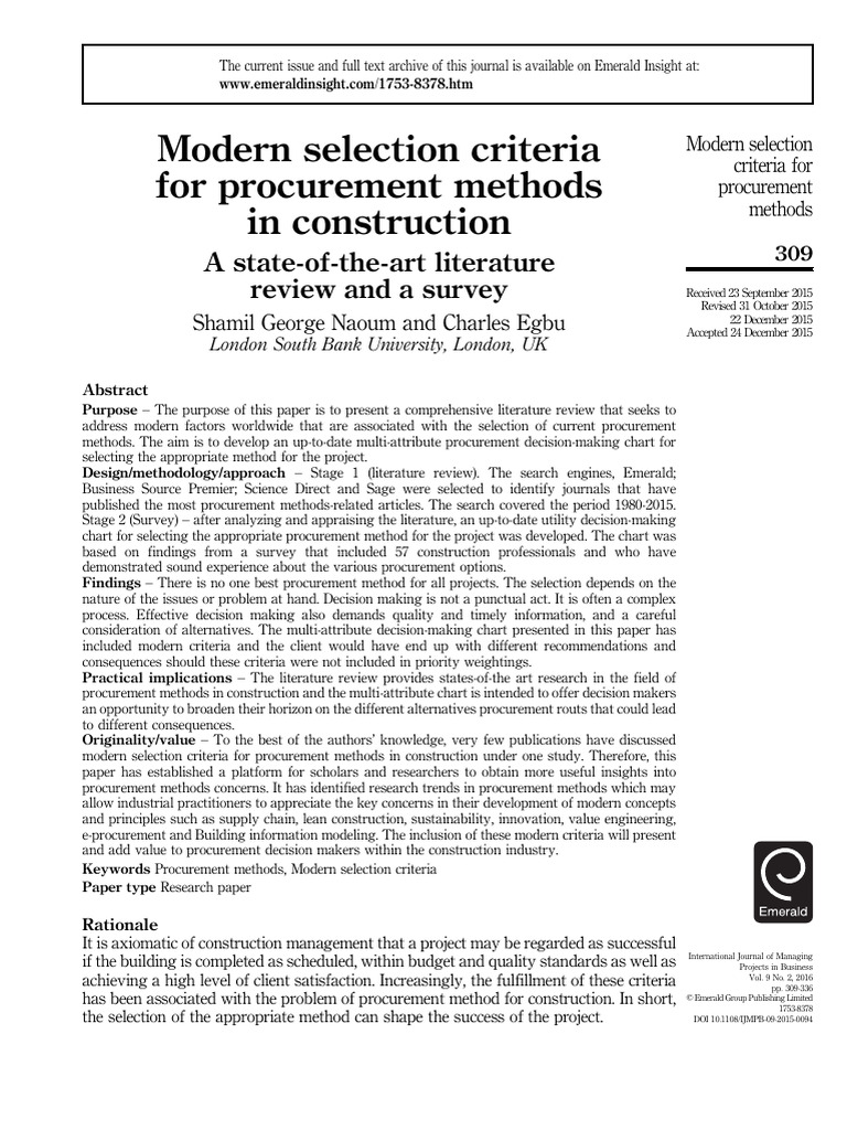 Modern Selection Criteria For Procurement Methods in Construction | PDF ...