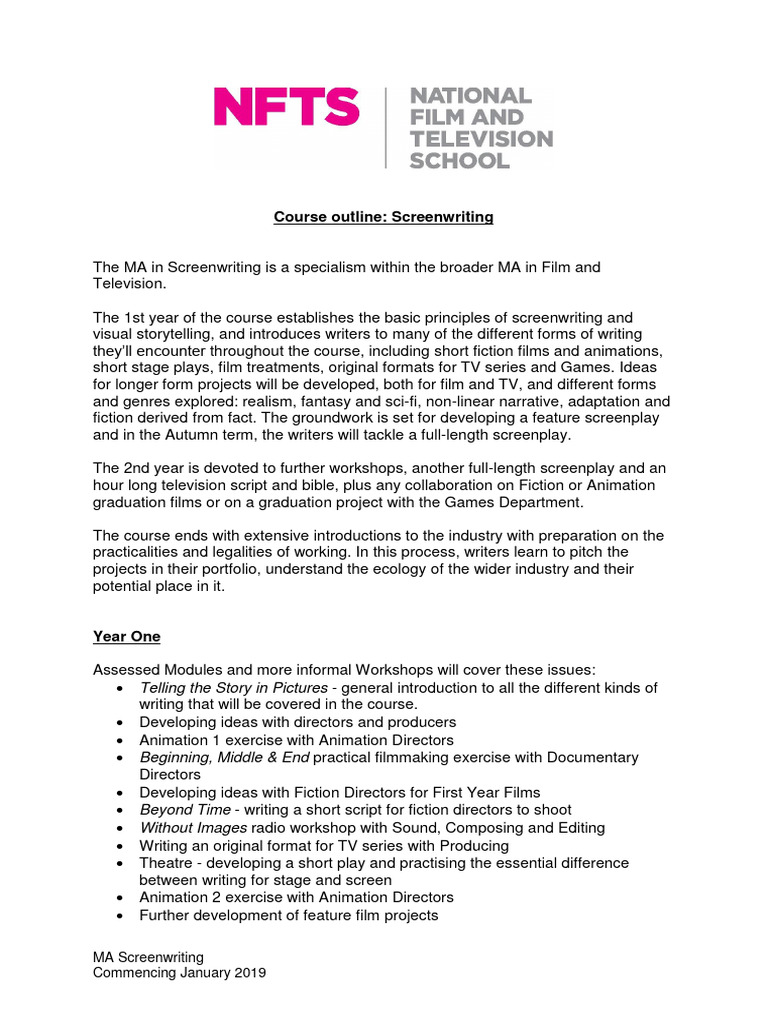 Course Outline MA Screenwriting | PDF | Screenplay | Screenwriting