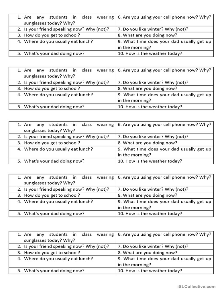 Present Continuous and Present Simple Speaking Card | PDF