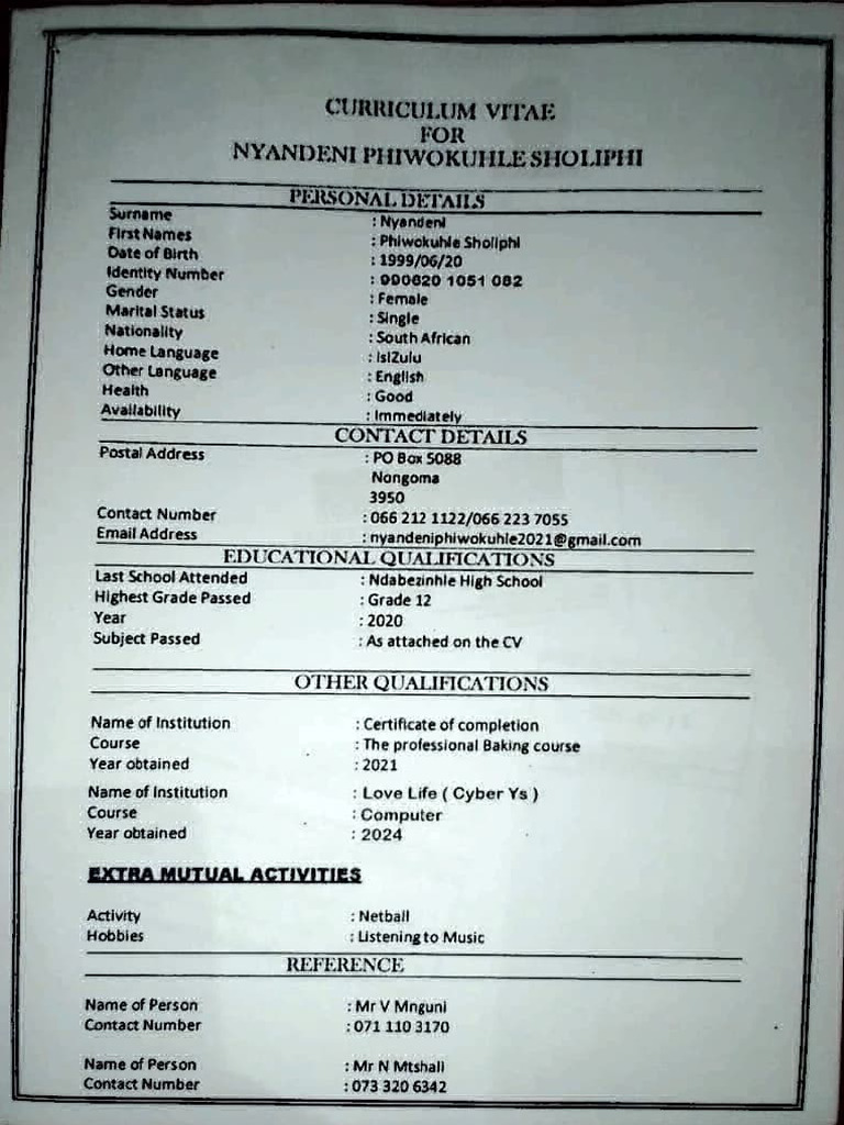 Curriculum vitae of Nyandeni PS | PDF